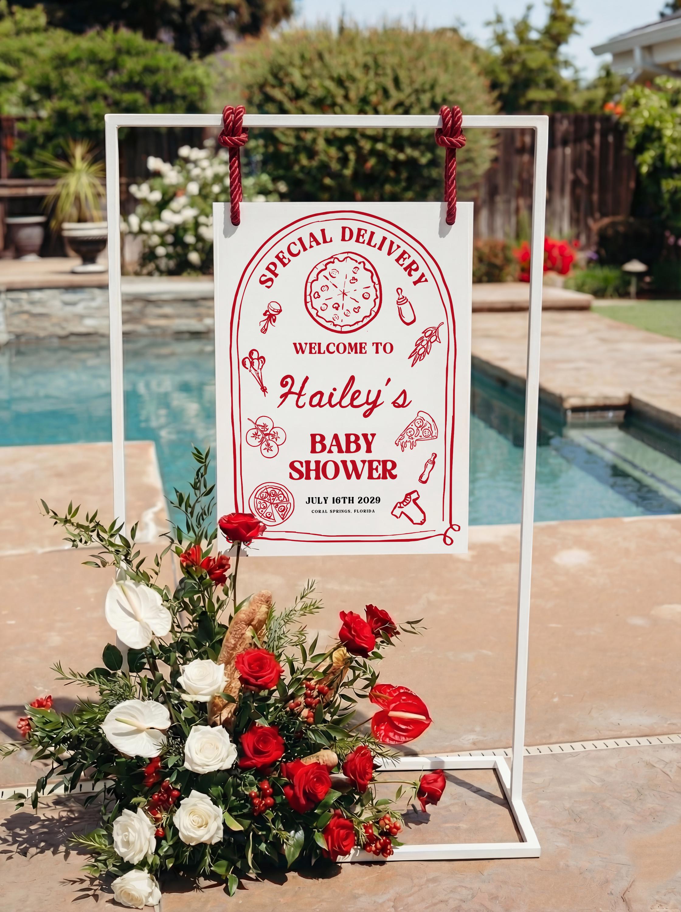 Welcome Sign Template, Special Delivery Baby Shower, Pizza Theme #sd026 ...