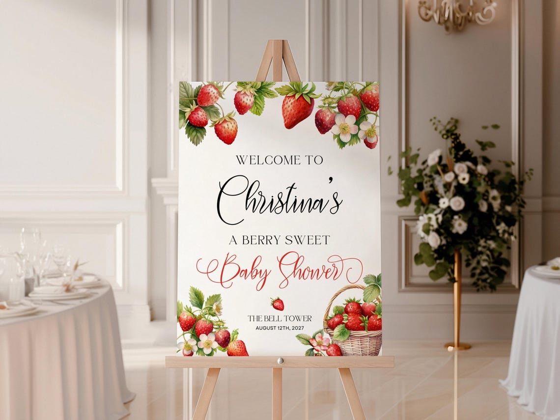 Baby Shower Welcome Sign | Berry Sweet Welcome Sign | Strawberry Baby ...