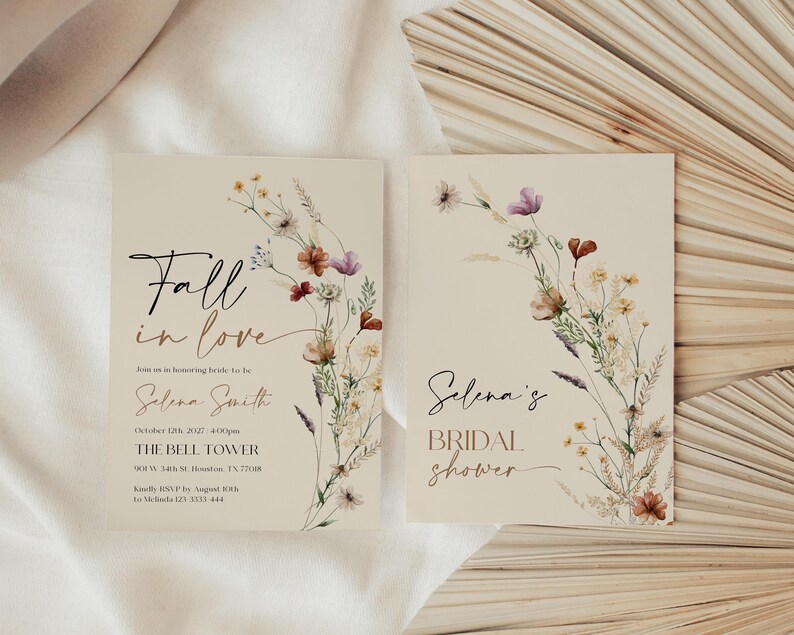 Rustic Fall in Love Bridal Shower Invitation Template | Autumn Boho ...