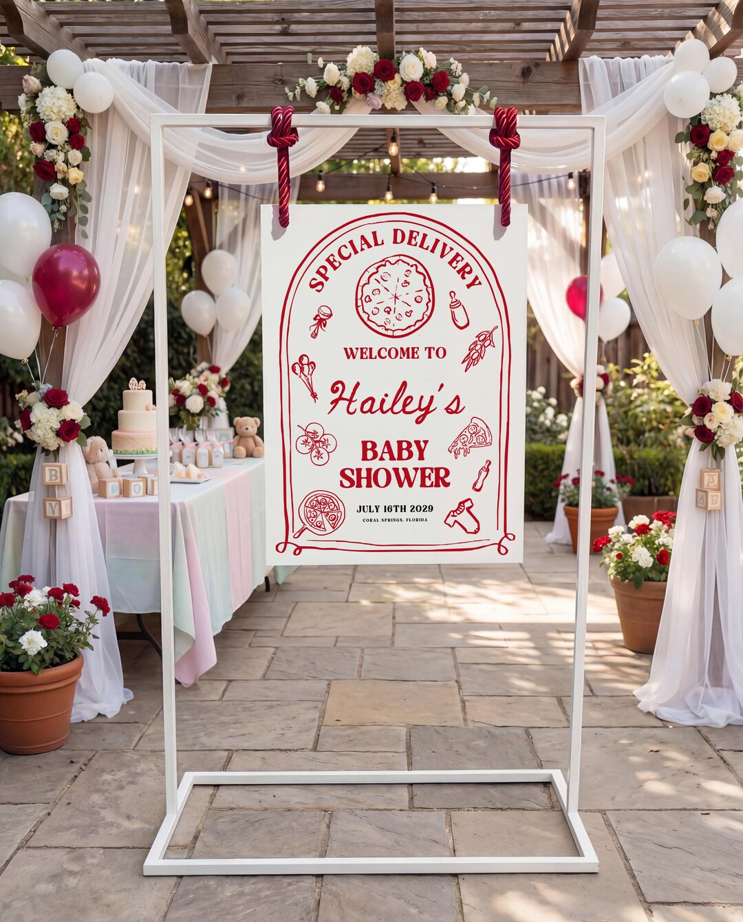 Welcome Sign Template, Special Delivery Baby Shower, Pizza Theme #sd026 ...