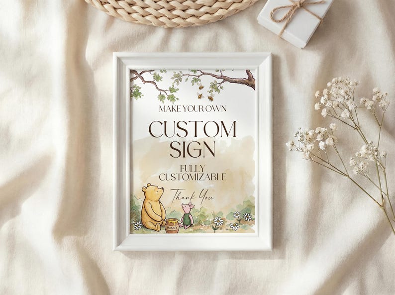 Winnie the Pooh Custom Sign Template: Editable Table Decoration ...