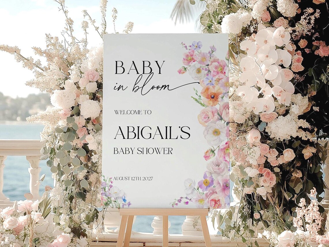 Baby in Bloom Sign | Baby Shower Welcome Sign | Floral Welcome Sign ...