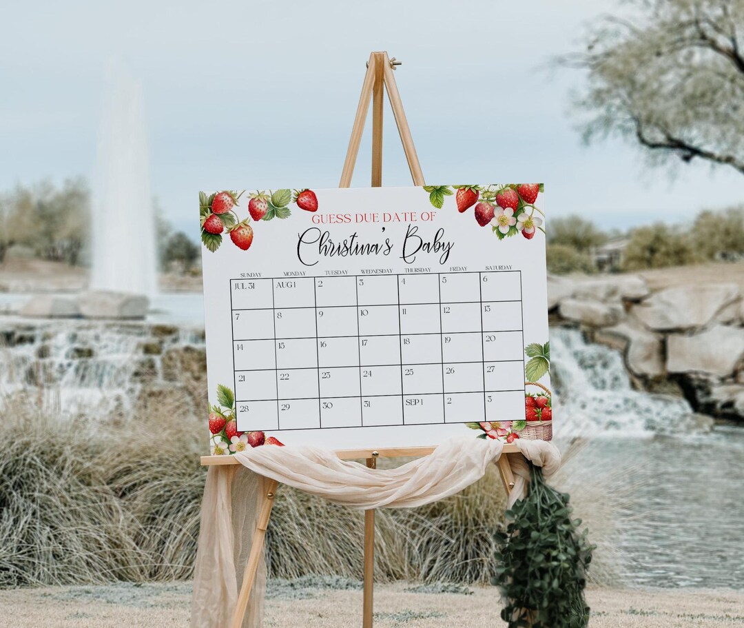 Baby Shower Due Date Calendar | Due Date Sign | Berry Sweet Baby Shower ...