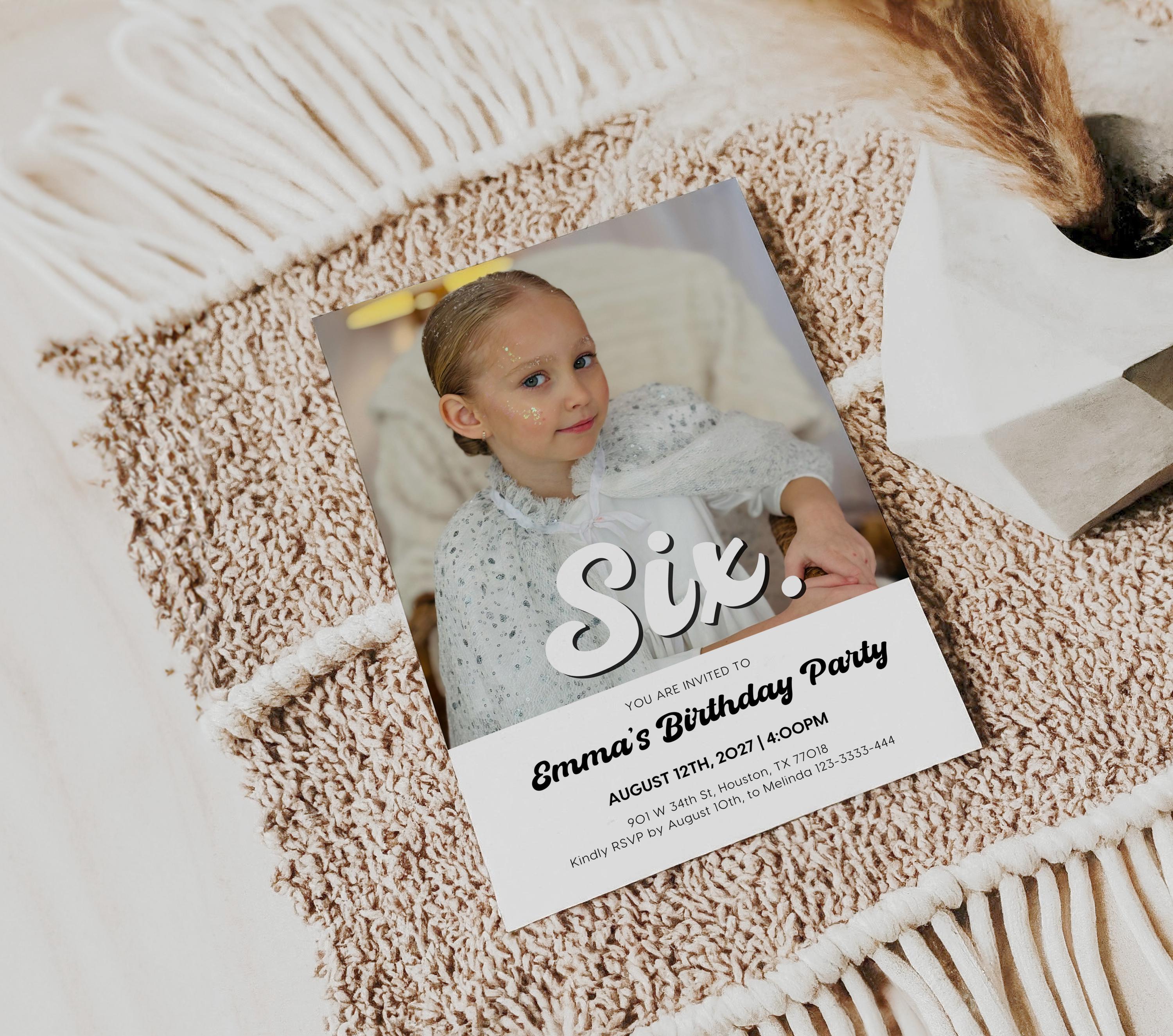 Sixth Birthday Invitation for Girl | Neutral Birthday Invitation ...