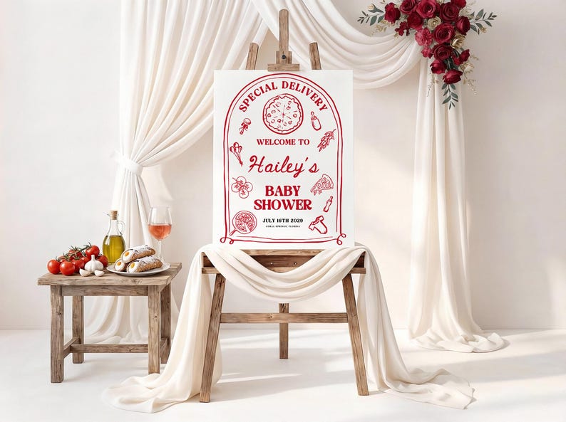 Welcome Sign Template, Special Delivery Baby Shower, Pizza Theme #sd026 ...