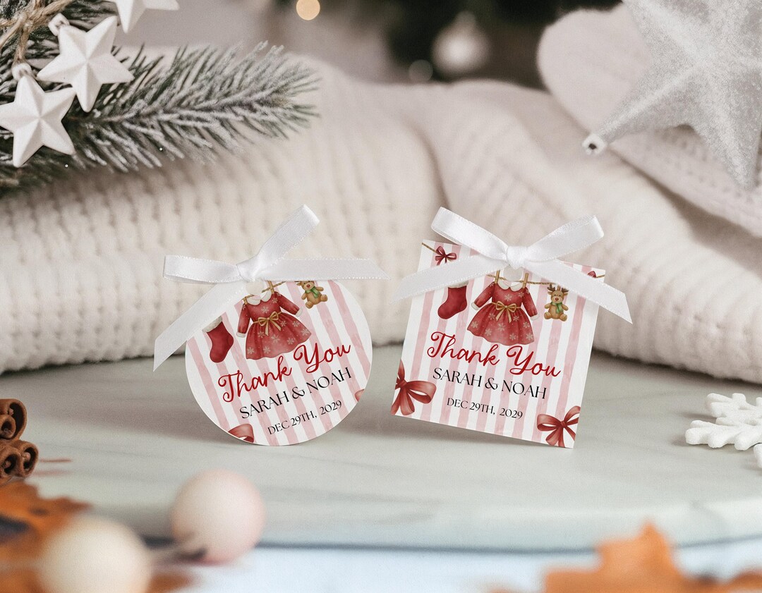 Pink Christmas Thank You Tags | Holiday Favor Tag | Baby Shower Gift ...