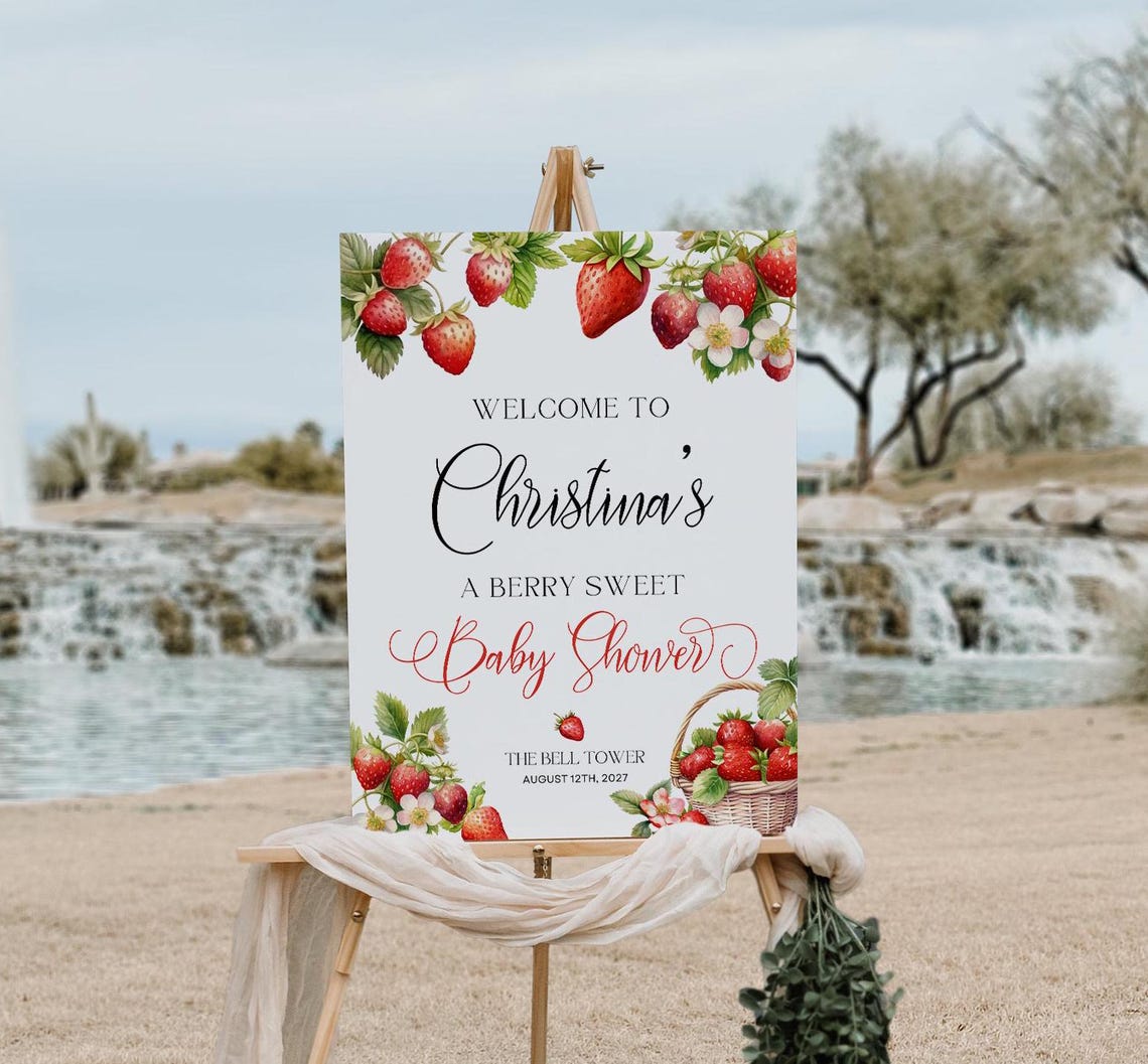Baby Shower Welcome Sign | Berry Sweet Welcome Sign | Strawberry Baby ...