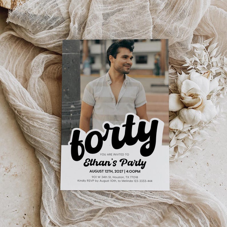 Forty Birthday Invitation | Retro Birthday Invitation | Modern Bold ...