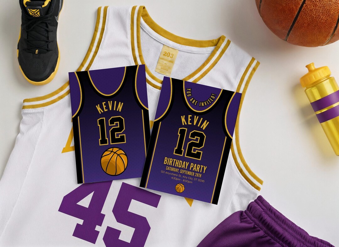 Lakers Basketball Jersey Birthday Invitation Template, Editable Digital ...