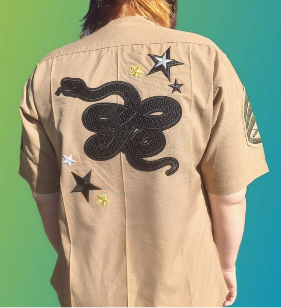 Upcycled USMC Military Uniform SS Blouse Top Button up Snake Stars S M ...