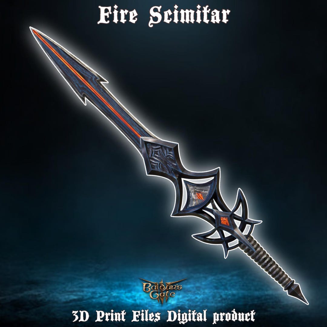 Fantasy Fire Myrmidon's Burning Scimitar 3D Printer Files Digital ...