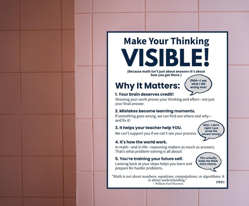 Math Classroom Poster/ Make Thinking Visible/ Show Your Work - Etsy