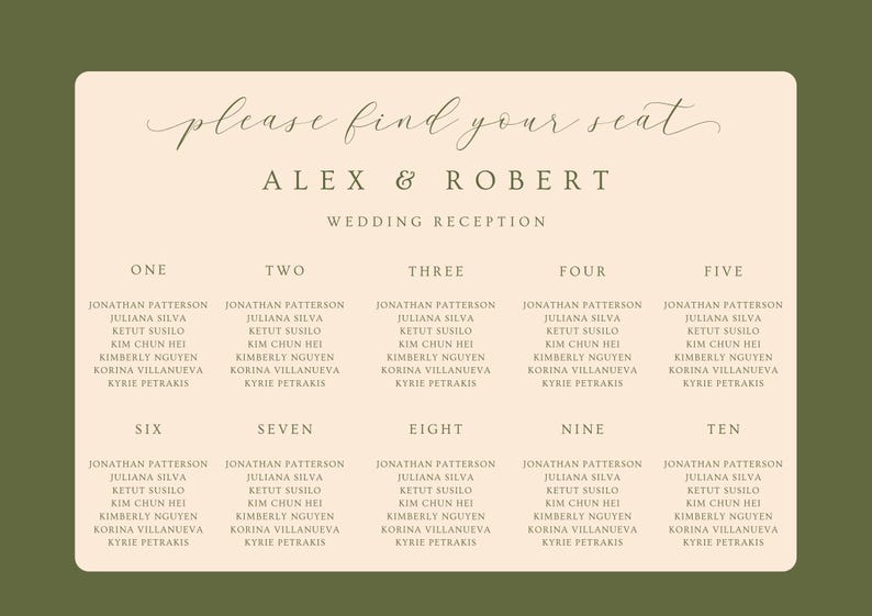 Sage Seating Chart Template, Editable Wedding Seating Plan, Green ...
