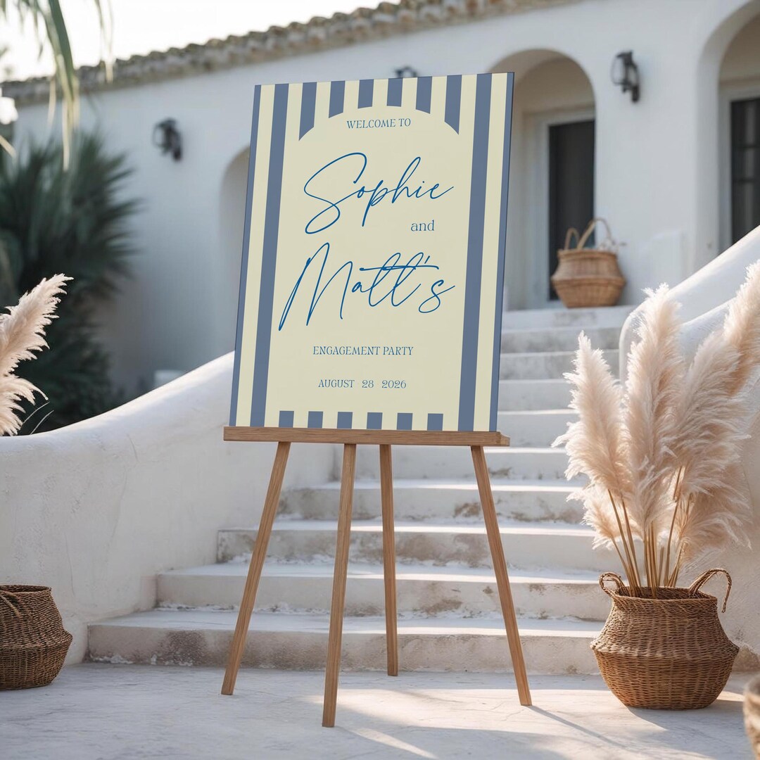 Striped Welcome Sign Template, Editable Engagement Party Welcome Sign ...