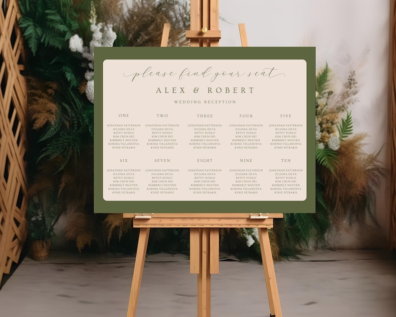 Sage Seating Chart Template, Editable Wedding Seating Plan, Green ...