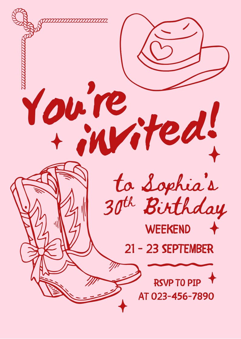 Cowgirl Birthday Weekend Invitation | Western 30th Birthday Invite ...