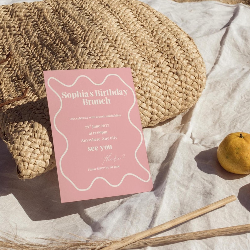 Birthday Brunch Invitation Template | Pink & Cream Brunch Invite ...