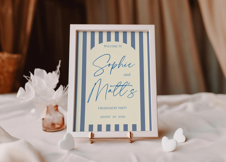 Striped Welcome Sign Template, Editable Engagement Party Welcome Sign ...