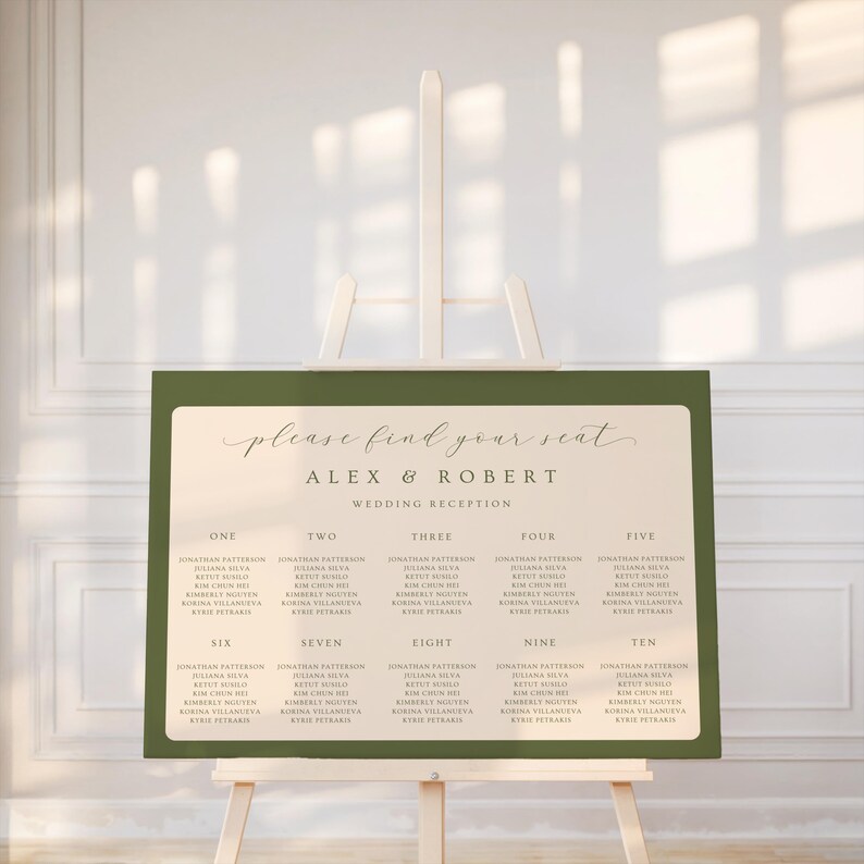 Sage Seating Chart Template, Editable Wedding Seating Plan, Green ...