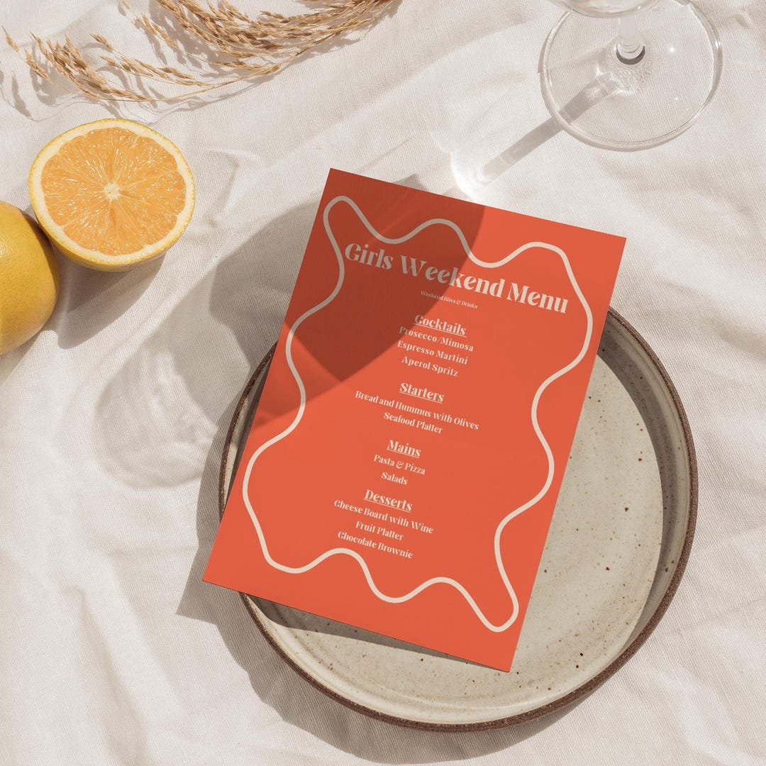 Girls Weekend Menu Template | Editable Canva Party Menu | Girls Trip ...