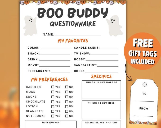 Printable Boo Buddy Halloween Questionnaire, Editable Boo Buddy ...