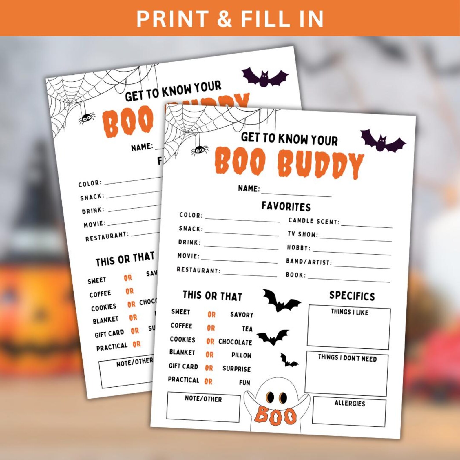 Printable Get to Know Your Boo Buddy Halloween Questionnaire, Editable ...