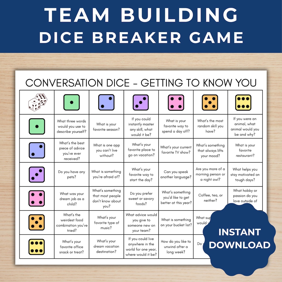 Printable Team Building Icebreaker Game, Dicebreaker Roll and Talk Game ...