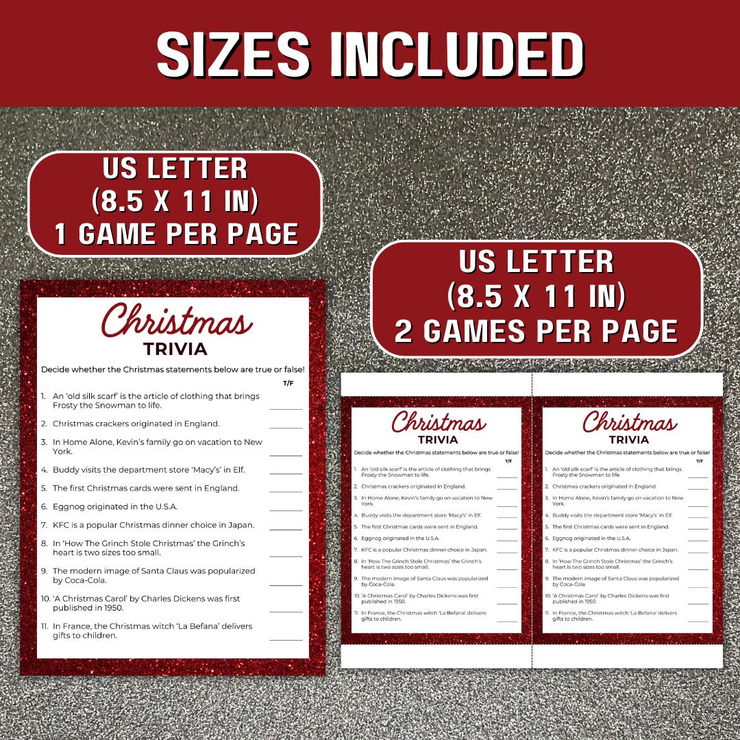 Christmas Trivia Game Printable, True or False Quiz, Holiday Party Game ...