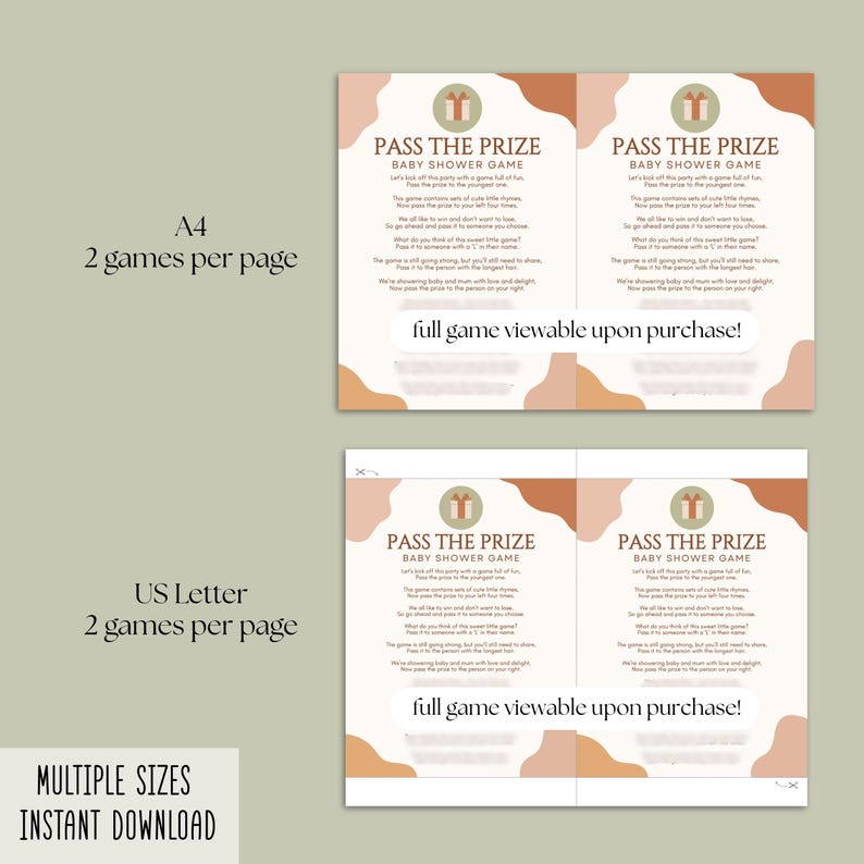 Boho Baby Shower Pass the Prize Game Printable Pass the Prize Poem Baby ...