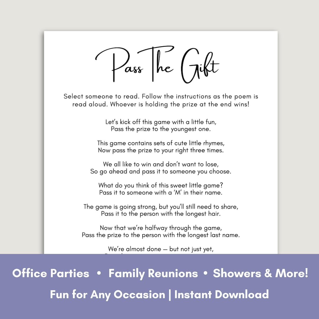 Pass the Gift Game Printable, Icebreaker Game for Birthday, Family ...