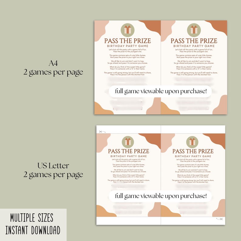 Birthday Pass the Prize Game, Printable Birthday Game, Pass the Prize ...