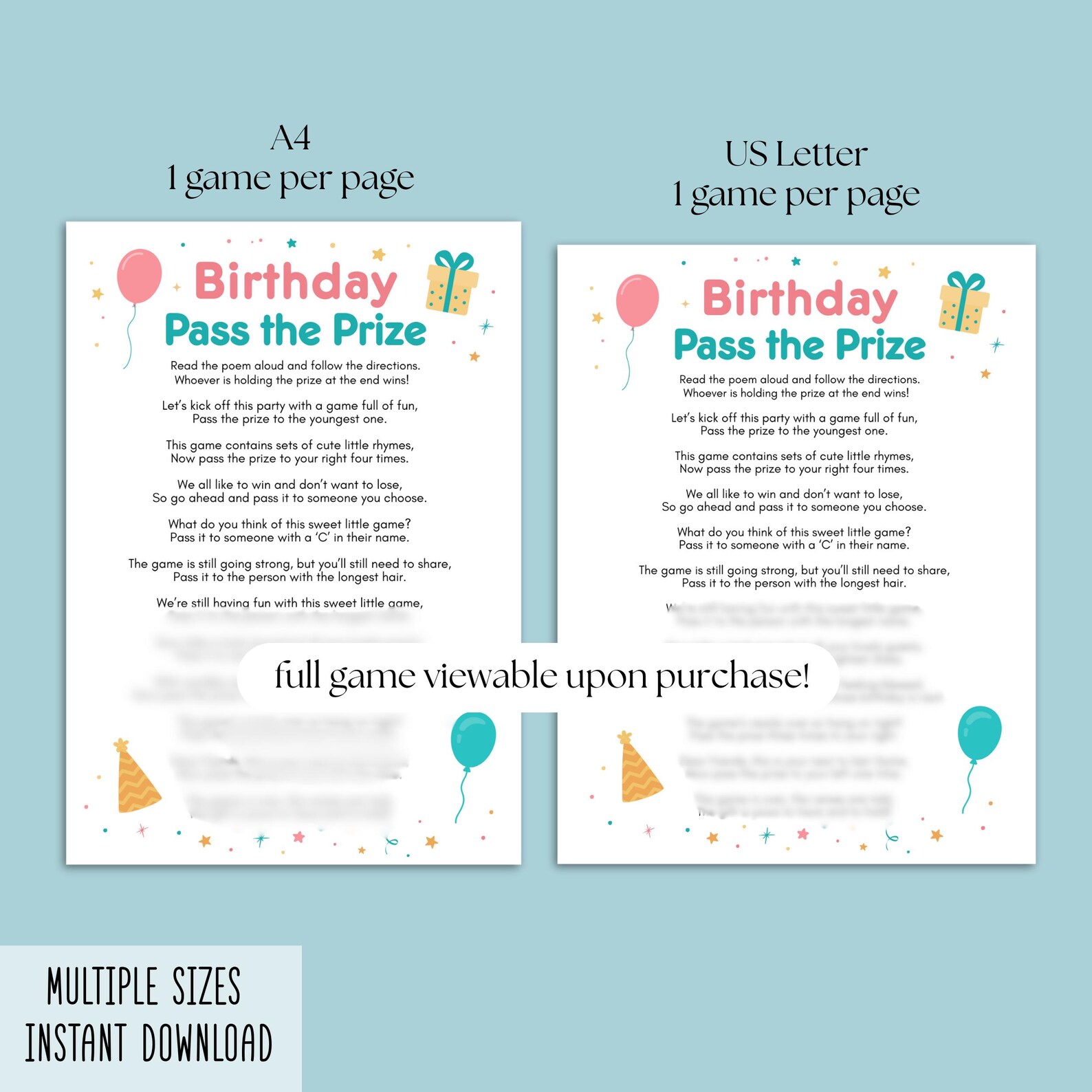 Birthday Pass the Prize Game, Printable Birthday Game, Pass the Prize ...