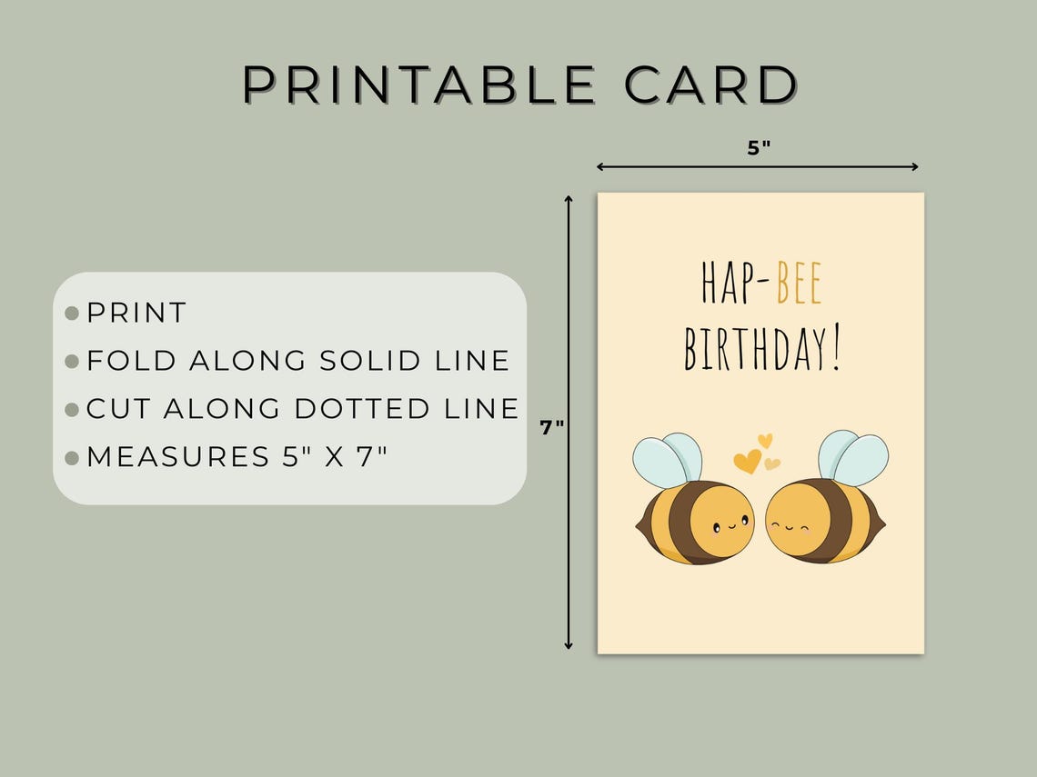 PRINTABLE Punny Birthday Card, Hap-bee Birthday Card, Digital Happy ...