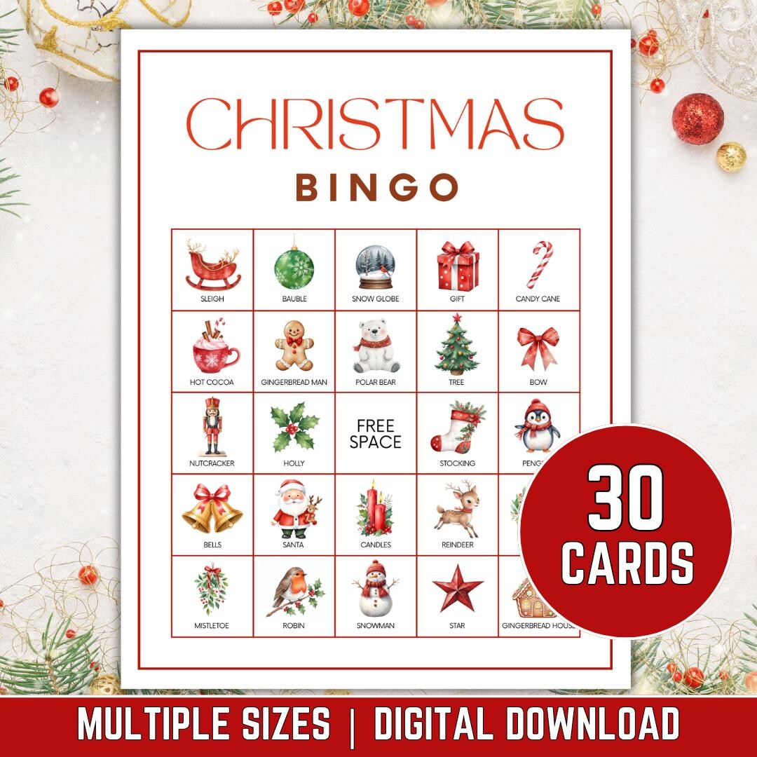 Printable Christmas Bingo Game Bundle, 30 Bingo Cards Game, Party Game ...
