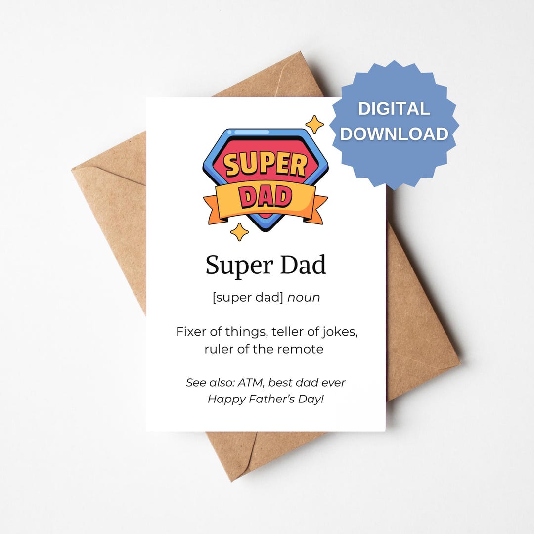 Super Dad Card Printable Father's Day Card for Dad From Son Daughter ...