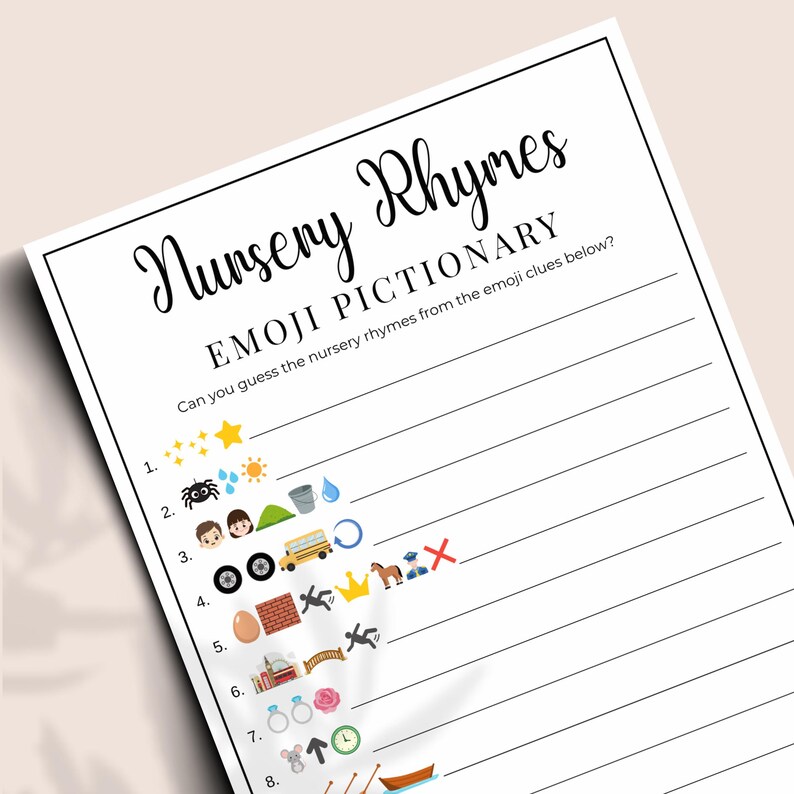 Nursery Rhyme Emoji Game Printable, Emoji Pictionary Nursery Rhymes ...