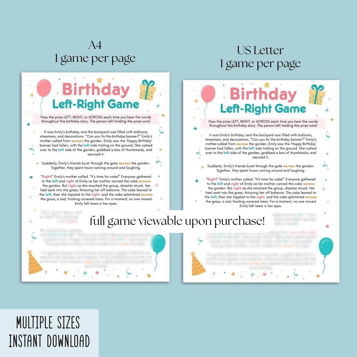 Birthday Left Right Game, Printable Birthday Game, Birthday Pass the ...