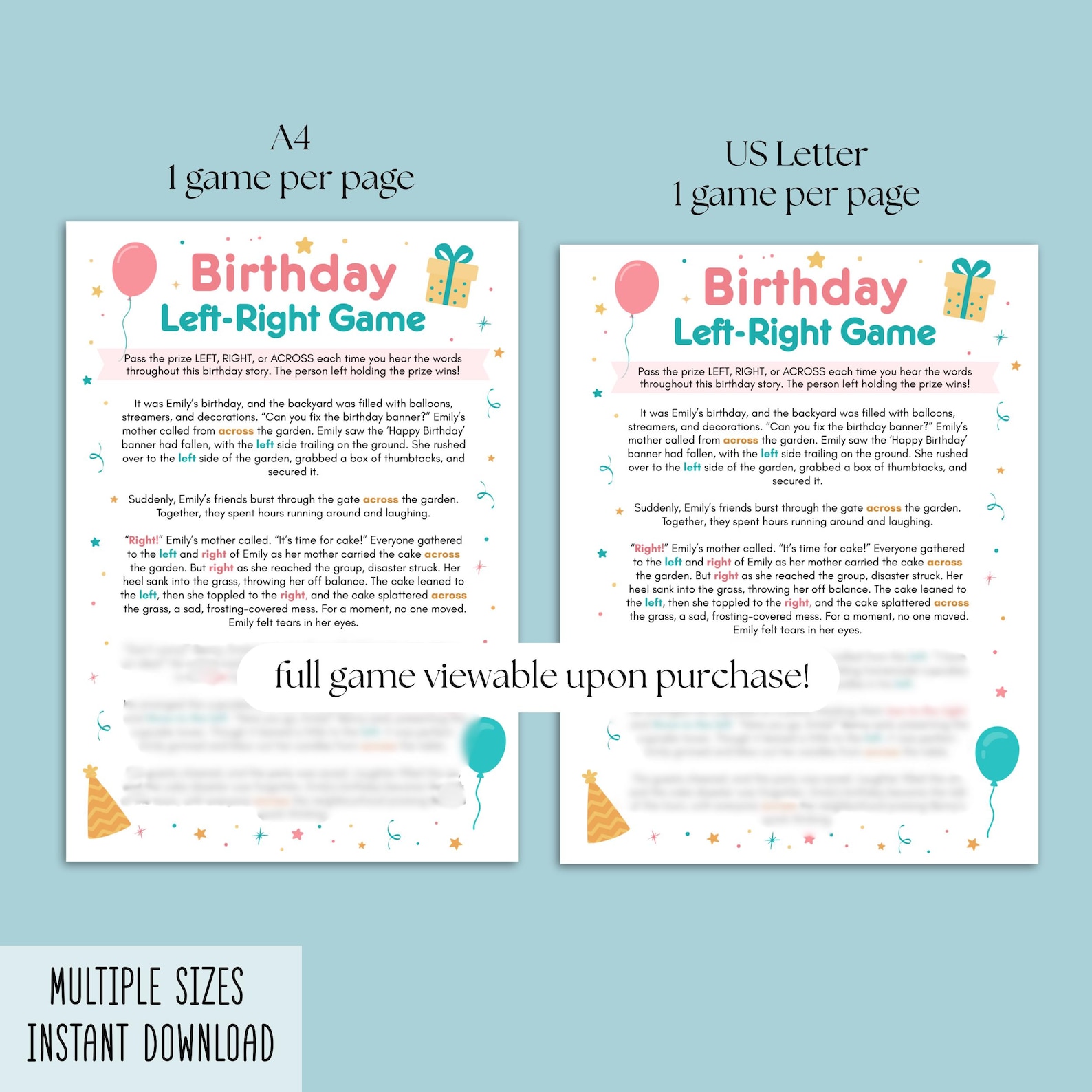 Birthday Left Right Game, Printable Birthday Game, Birthday Pass the ...
