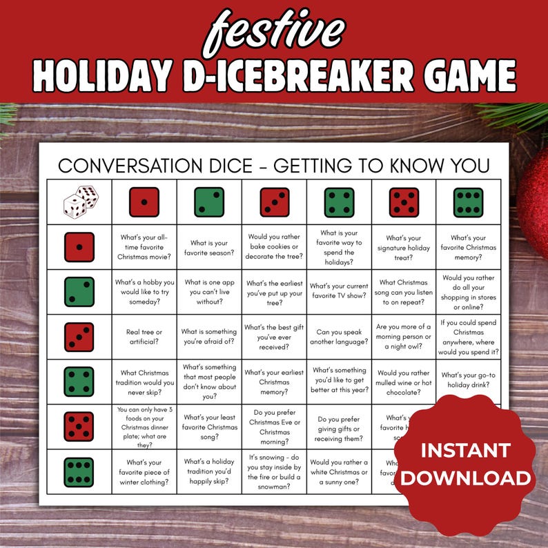 Printable Holiday Icebreaker Game, Dice Breaker Roll and Talk Game ...