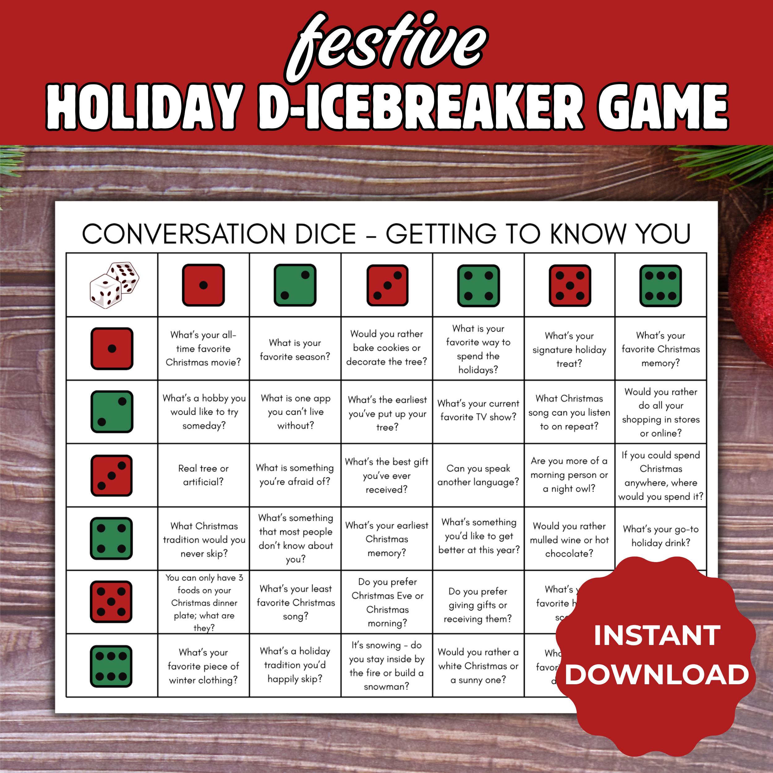 Printable Holiday Icebreaker Game, Dice Breaker Roll and Talk Game ...