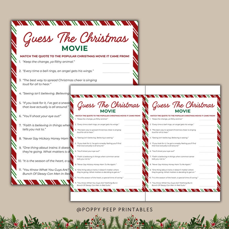 Guess the Christmas Movie Quotes Game, Printable Holiday Movie Trivia ...