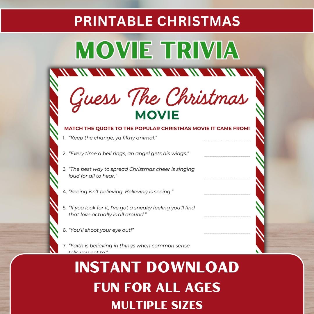 Guess the Christmas Movie Quotes Game, Printable Holiday Movie Trivia ...