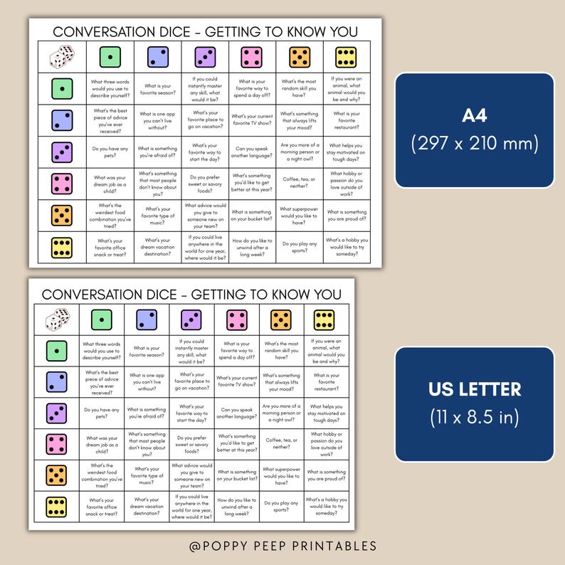 Printable Team Building Icebreaker Game, Dicebreaker Roll and Talk Game ...