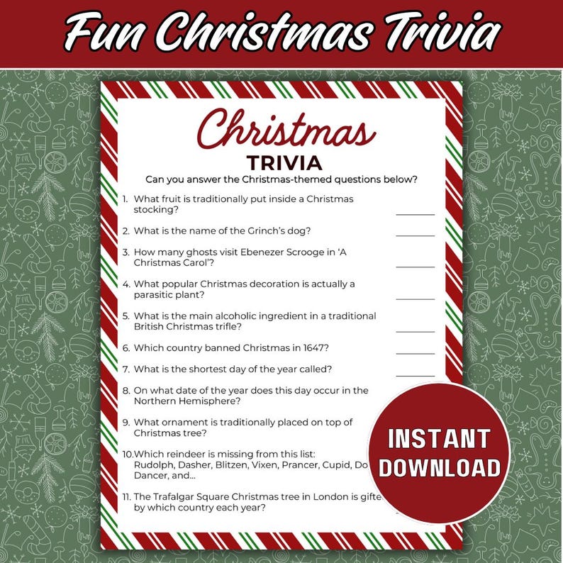 Christmas Trivia Game Printable, Q&A Christmas Quiz, Holiday Party Game ...
