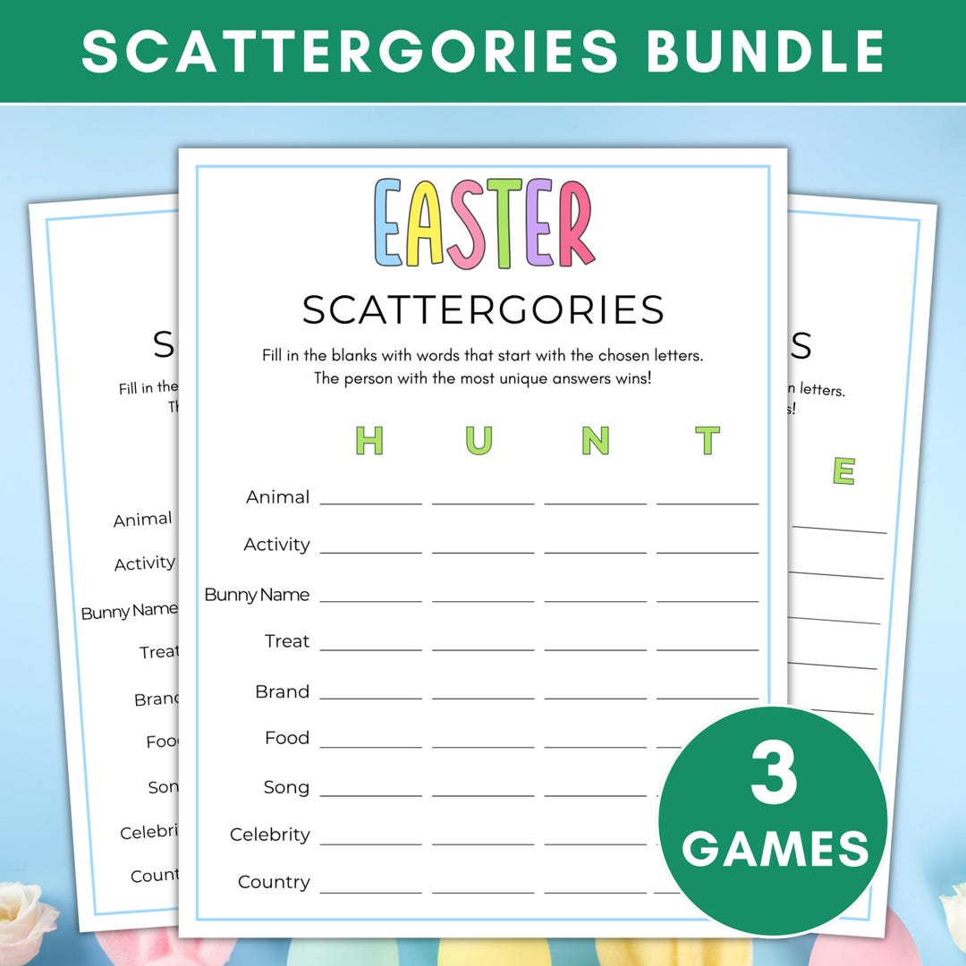 Easter Scattergories Printable Game Bundle, Easter Party Game for ...