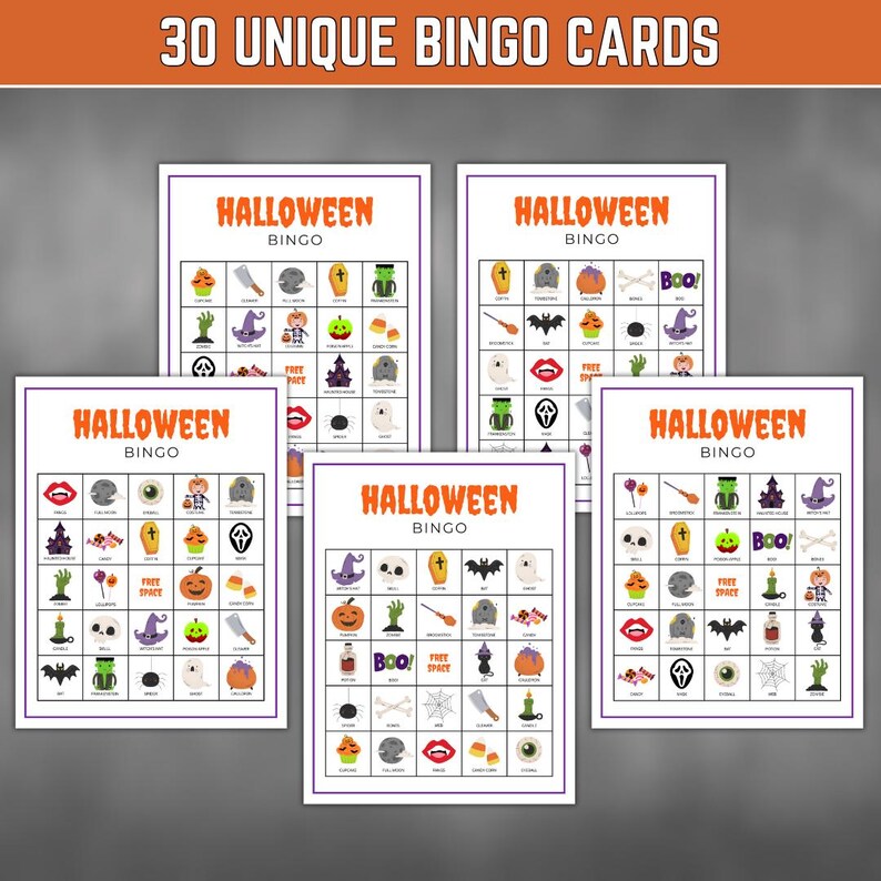 Printable Halloween Bingo Game Bundle, 30 Bingo Cards Game, Party Game ...
