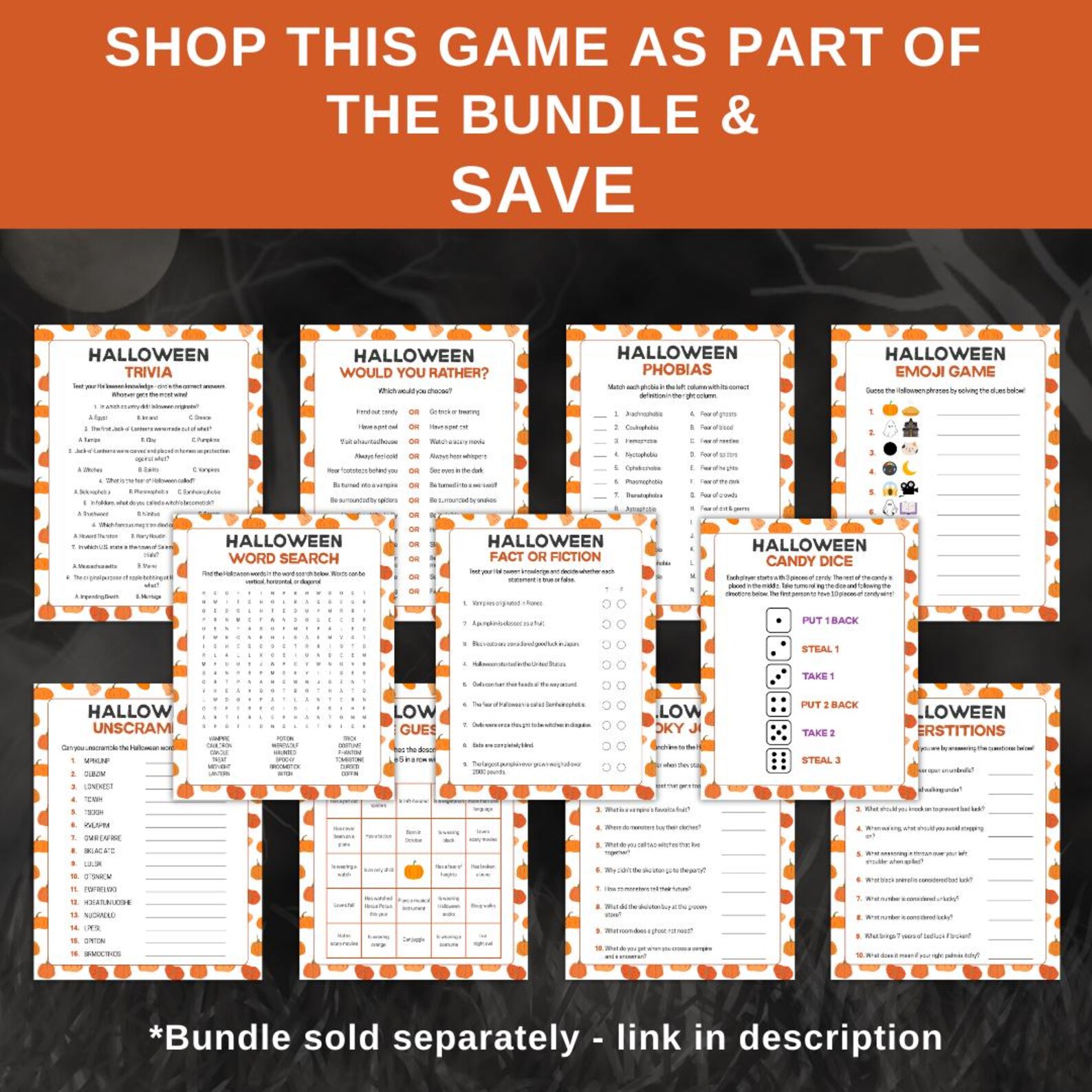 Printable Halloween Phobia Game, Halloween Printable Activity ...