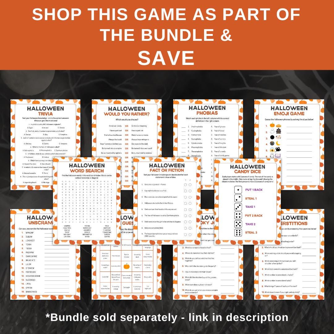 Printable Halloween Phobia Game, Halloween Printable Activity ...