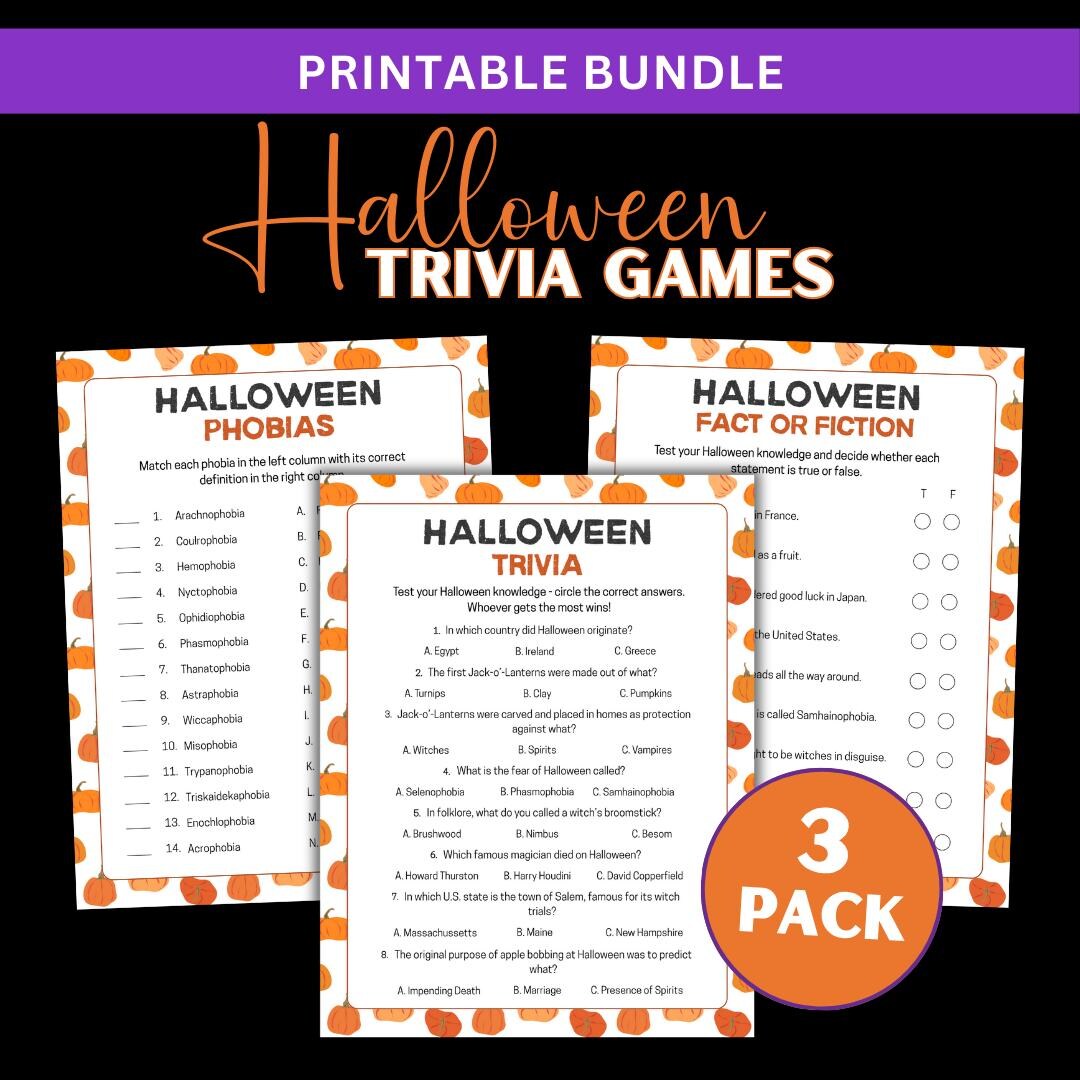 Printable Halloween Trivia Games Bundle, Halloween Printable Activities ...