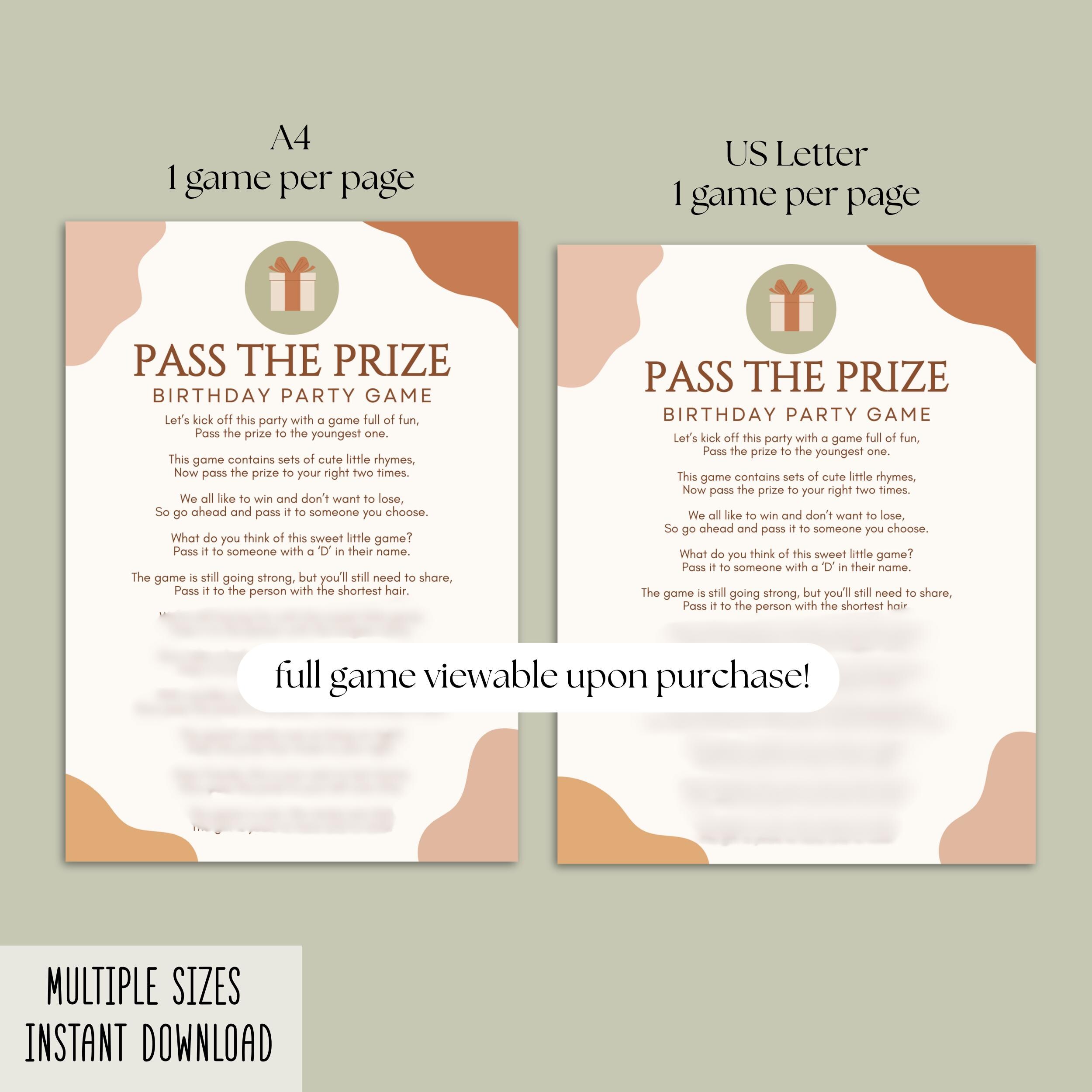 Birthday Pass the Prize Bundle, Printable Birthday Game, Pass the Prize ...